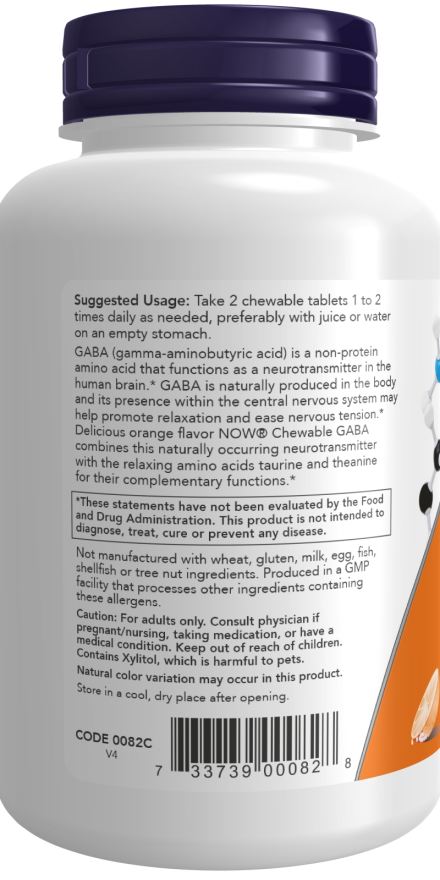GABA Chewable Tablets | Neurotransmitter & Relaxation Support* | NOW