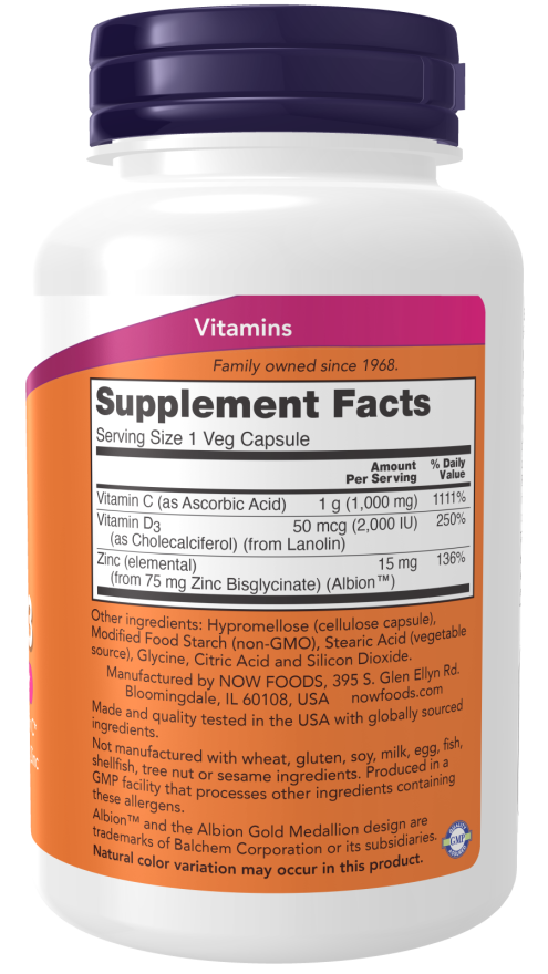 C-1000 Zinc & D-3 Veg Capsules | NOW Foods